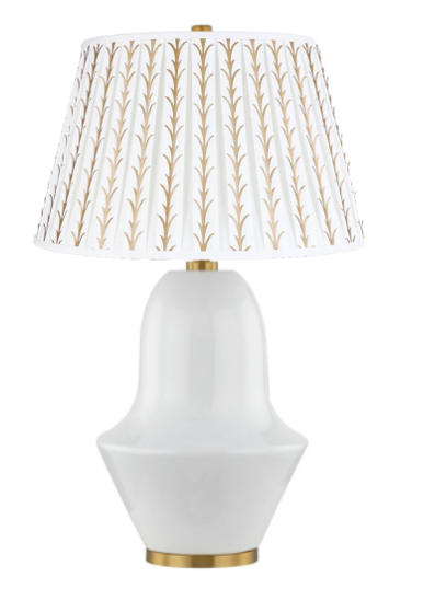26" White Lamp with Gold and White Pleated Shade *LOCAL PICK UP ONLY ...